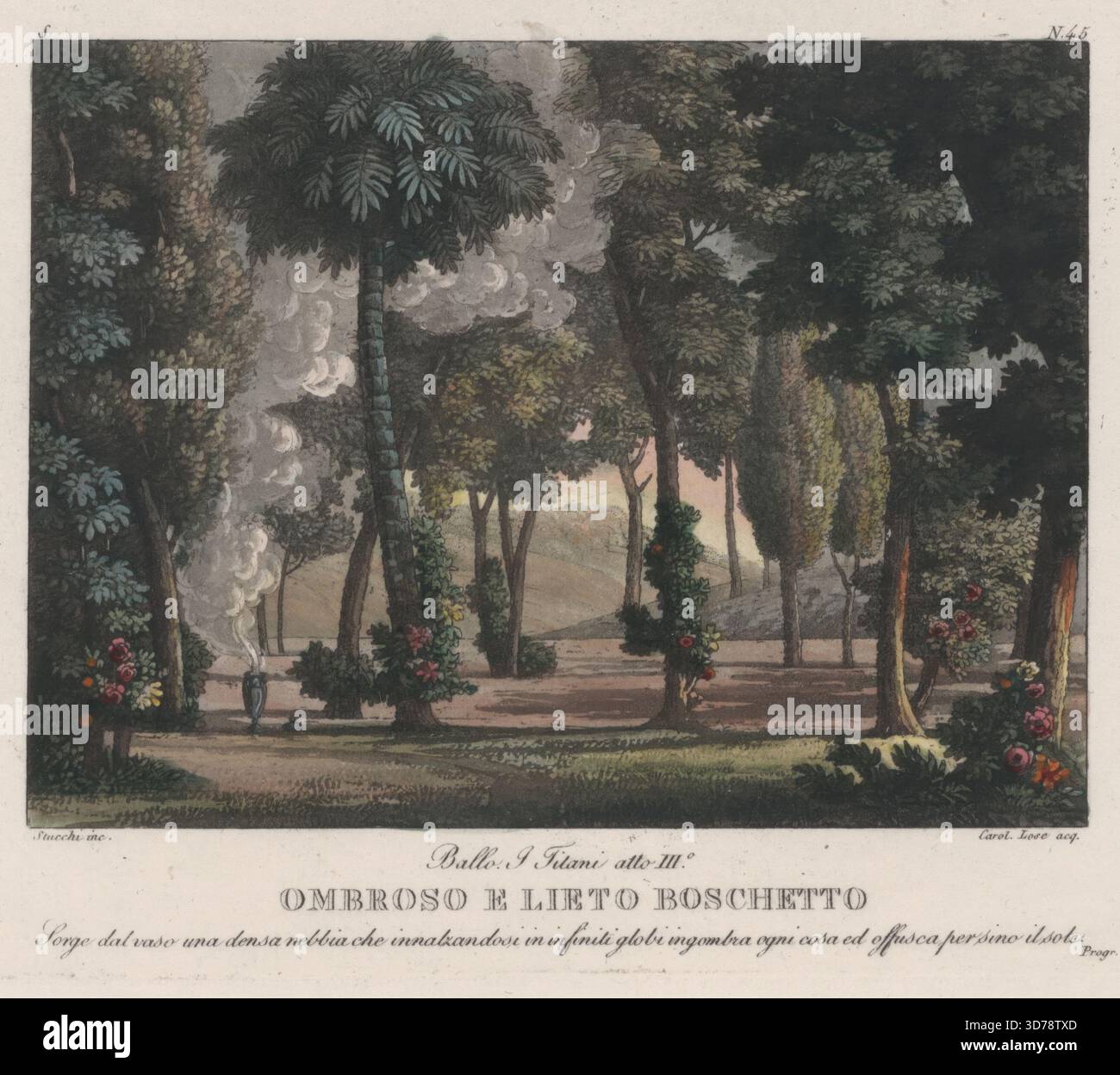 The artwork depicts a scene from 'Ballo I Titani,' Act III, featuring a ...