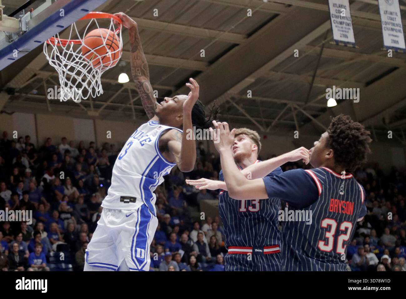 Duke guard Isaiah Evans (3) dunks against Howard center Danas ...
