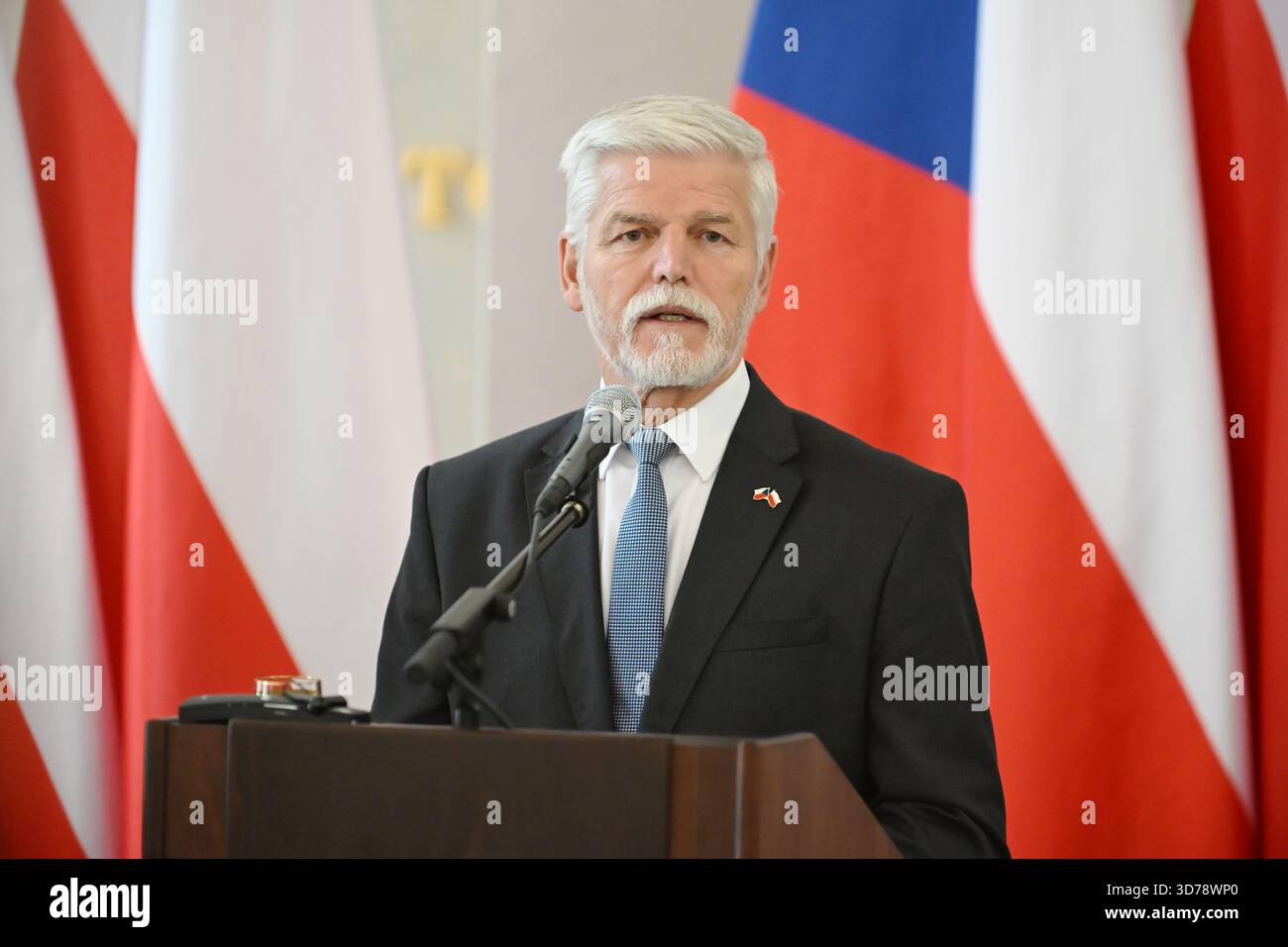 Czech President Petr Pavel speaks to the media during a joint press ...