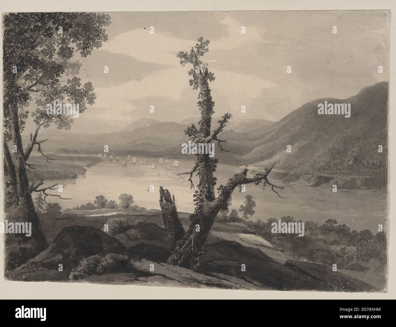 View from Peaks Kill looking south, created on 3 June 1779 by Archibald ...
