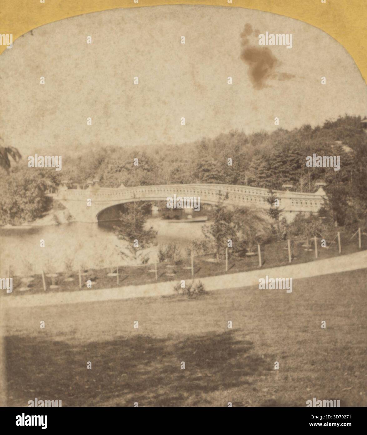 Bow Bridge in Central Park, New York, created between 1850 and 1930. It ...