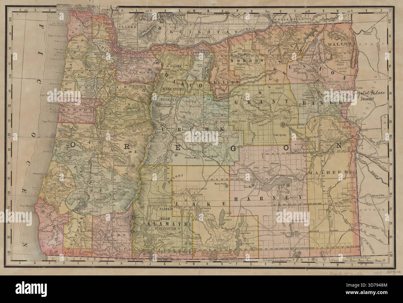 A business atlas map of Oregon, published by Rand McNally & Co. in 1889 ...