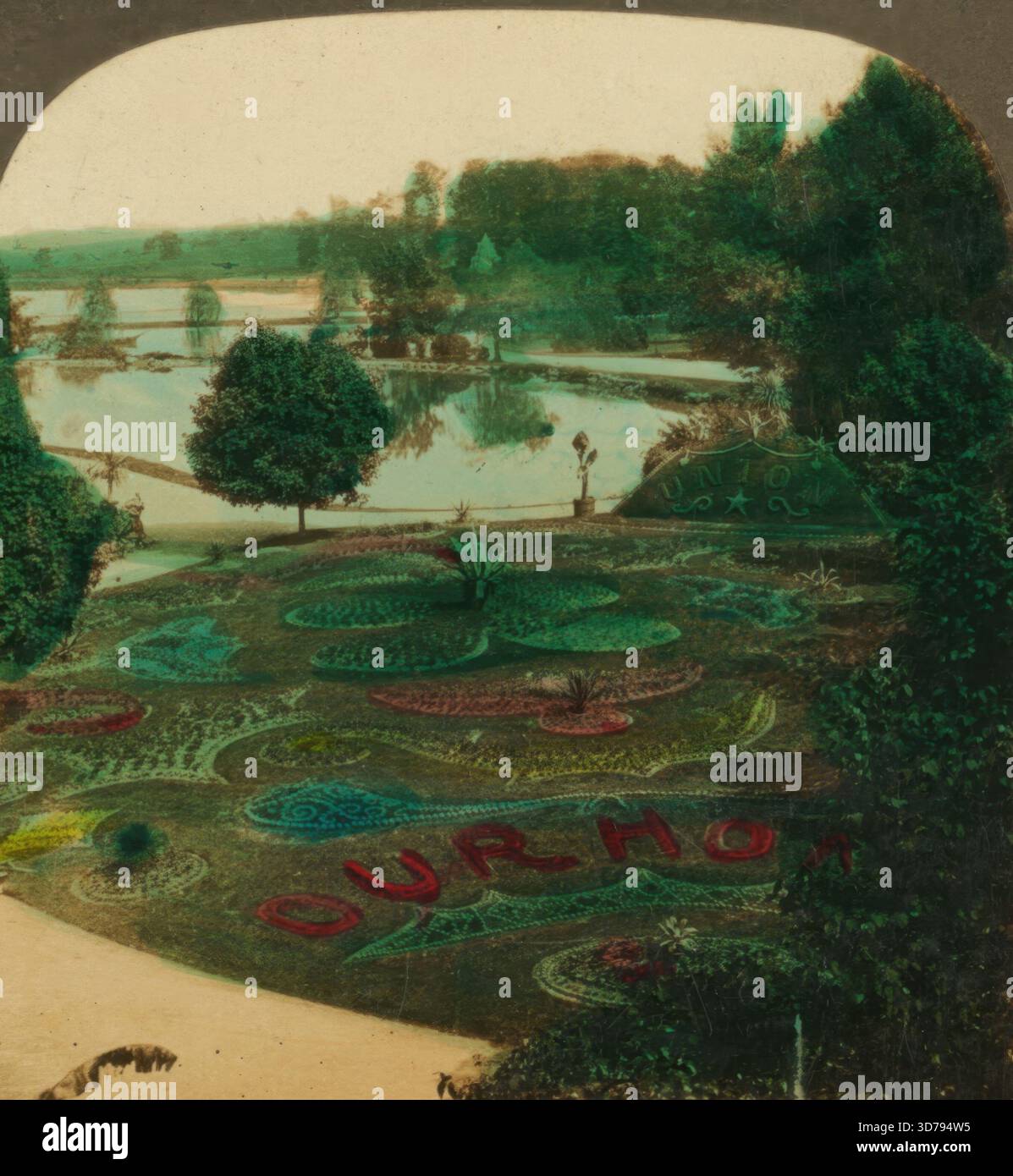 View of a flower garden and lakes., 1850 - 1930, Missouri, St. Louis ...