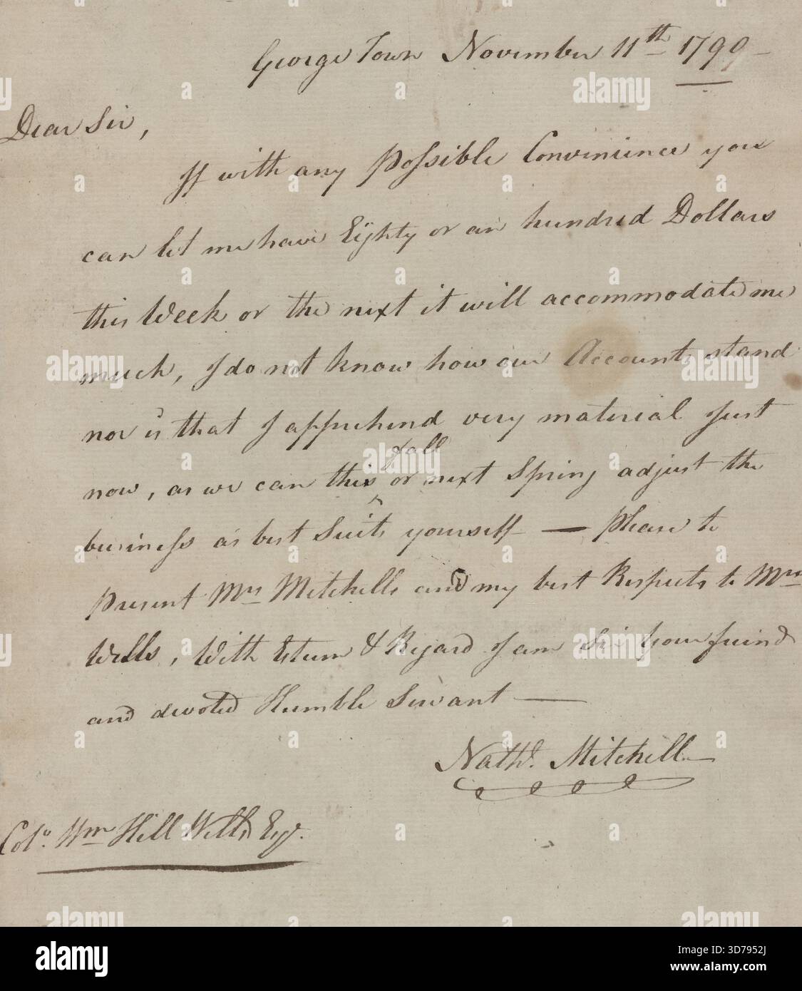 A handwritten letter addressed to William Hill Wells, dated November 11 ...