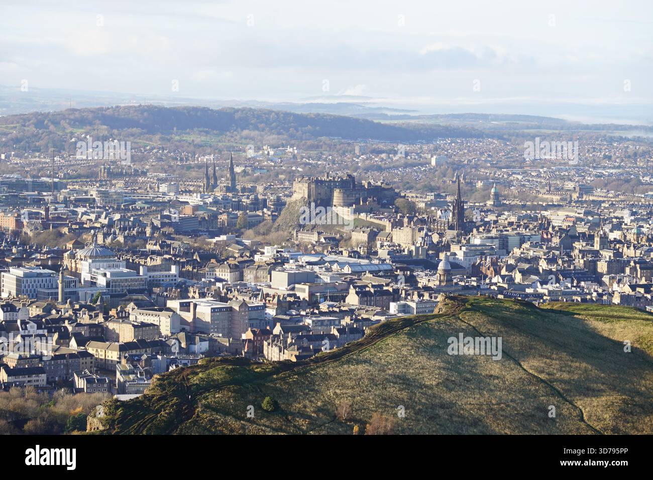 Panoramic elevated view of Edinburgh featuring Edinburgh Castle and the ...