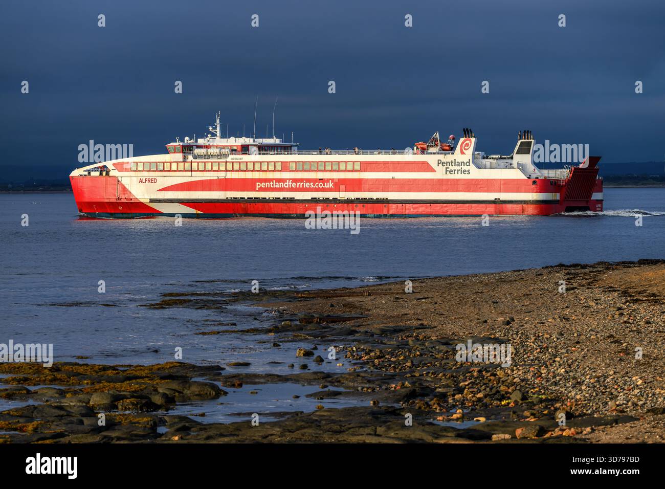 The CalMac-chartered ferry Alfred (Pentland Ferries) departing Troon ...