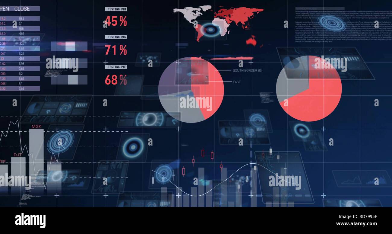 Displaying central data cluster on dark dashboard, with two red gray ...