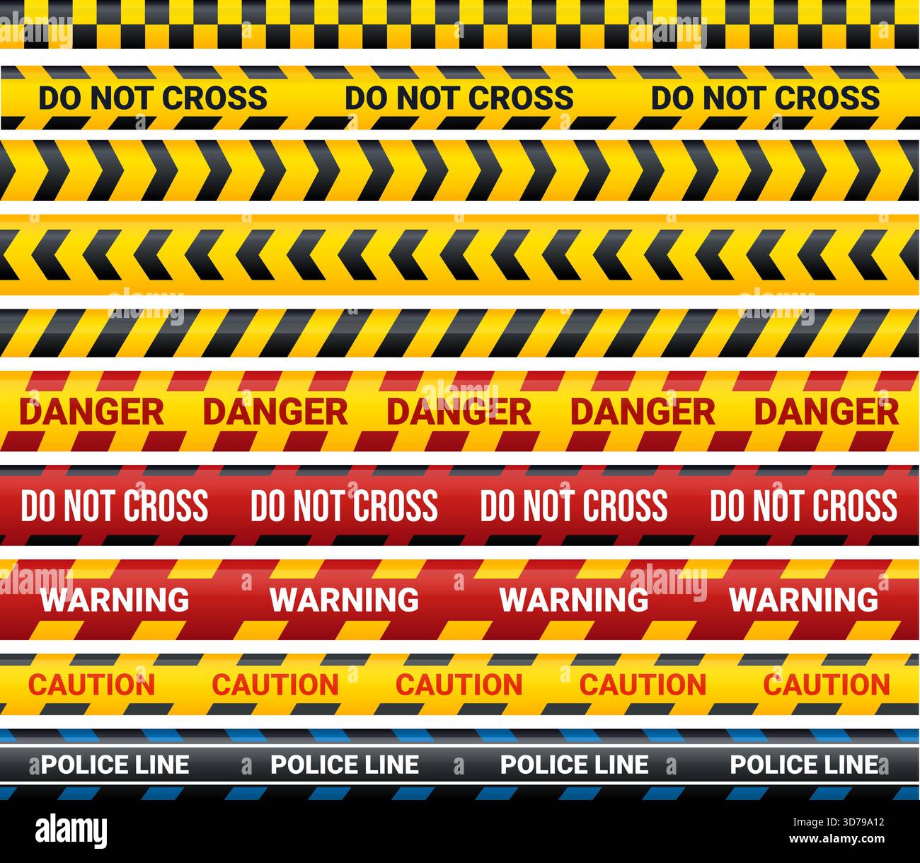 Cartoon caution tape. Do not cross line, yellow black stripe tapes ...