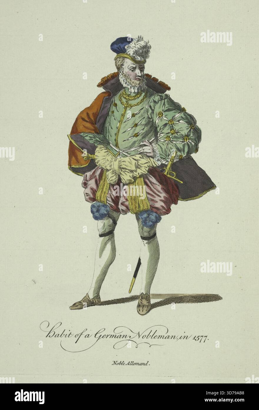 Habit of a German nobleman in 1577. Engraving by Hans Weigel, published ...