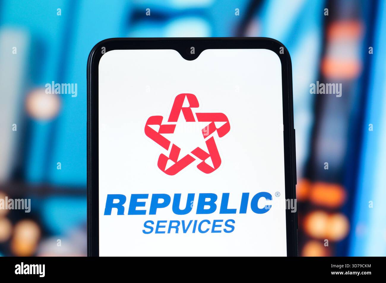 In this photo illustration, the Republic Services logo is seen ...