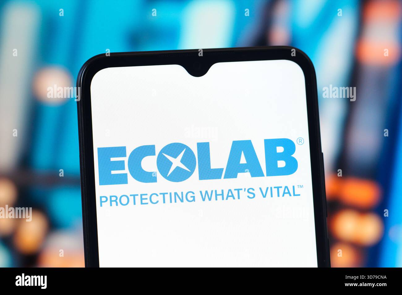 In this photo illustration, the Ecolab logo is seen displayed on a ...