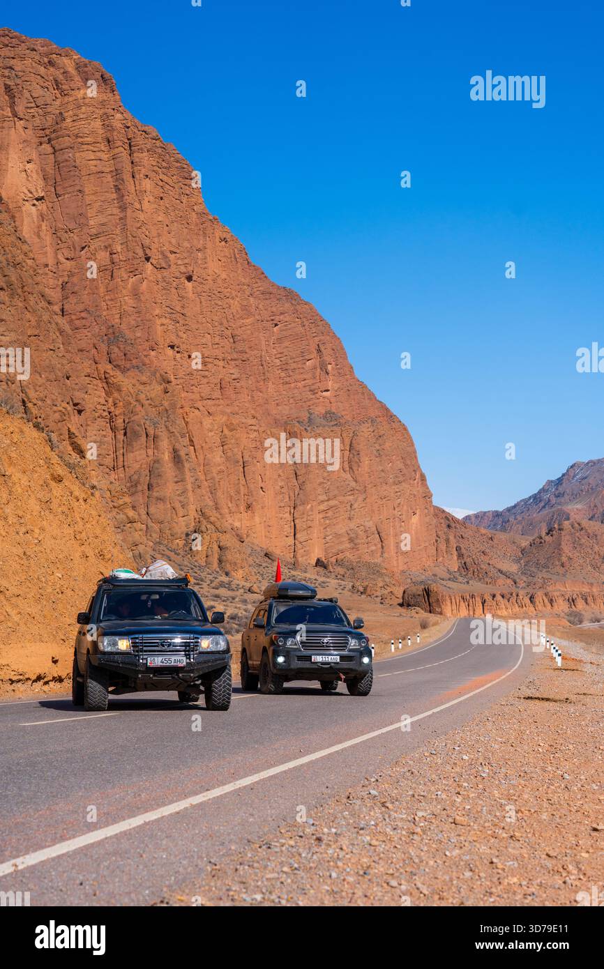 Kel Suu, Kyrgyzstan - November 18, 2024: Two customized black Toyota ...