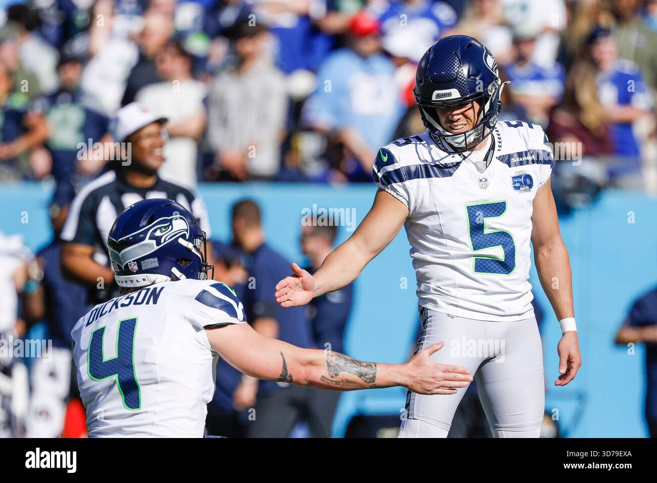 Seattle Seahawks place kicker Jason Myers (5) and punter Michael ...