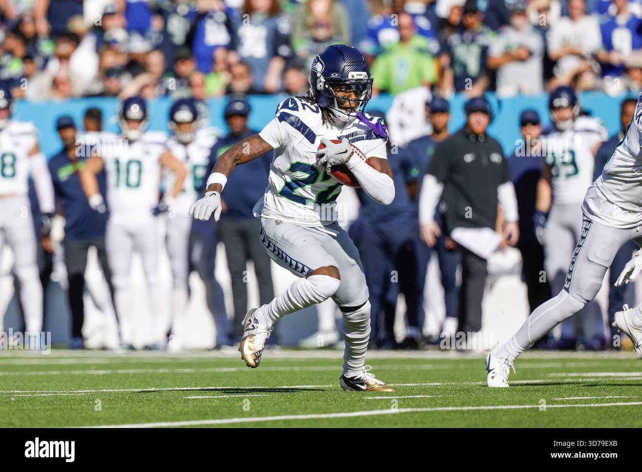 Seattle Seahawks Rashid Shaheed running back (22) carries the ball during the game against the ...