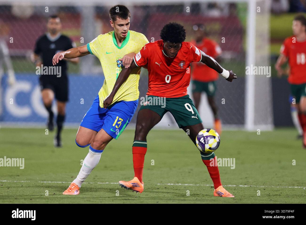 Portugal's Anisio Cabral fights for the ball against Brazil's Luccas Ramon during the FIFA U17 ...