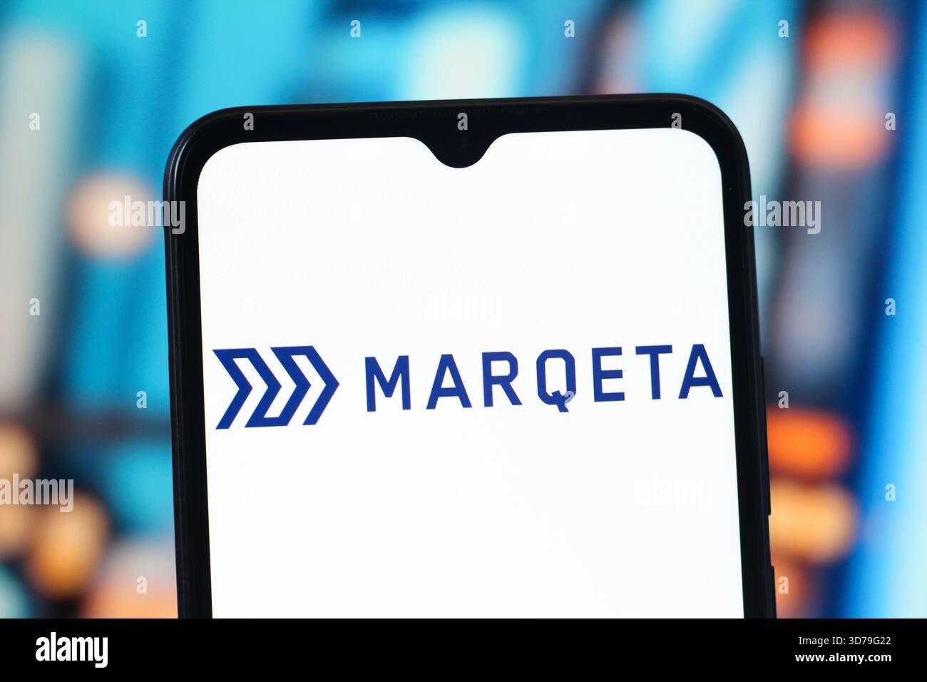 In this photo illustration, the Marqeta logo is seen displayed on a ...