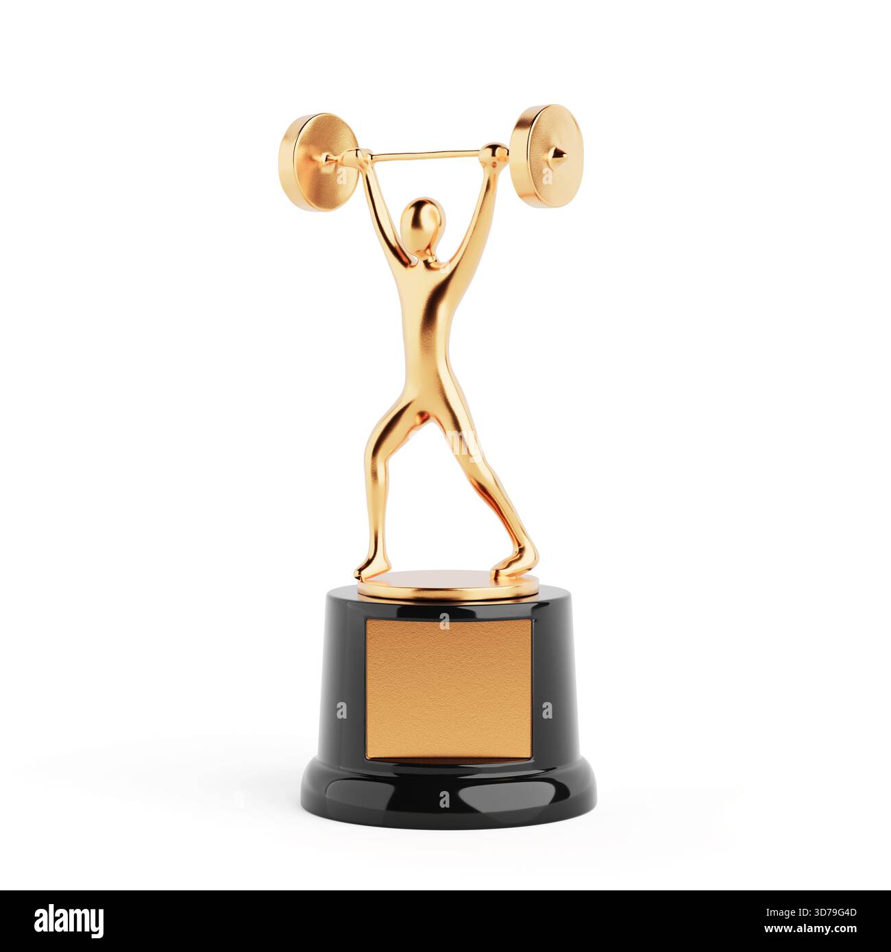 Strength And Achievement Concept. Golden Award Trophy With Weightlifter ...