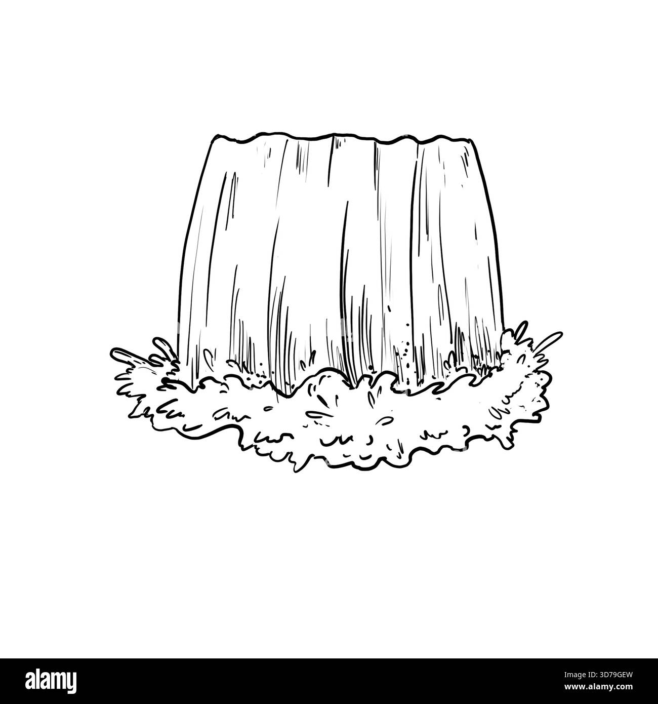 Waterfall with splashes and drops. Hand drawn black white isolated ...