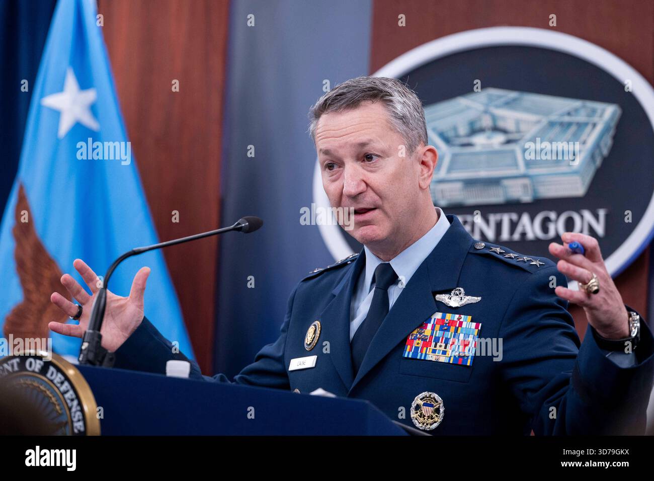FILE - Joint Chiefs Chairman Gen. Dan Caine speaks during a news ...