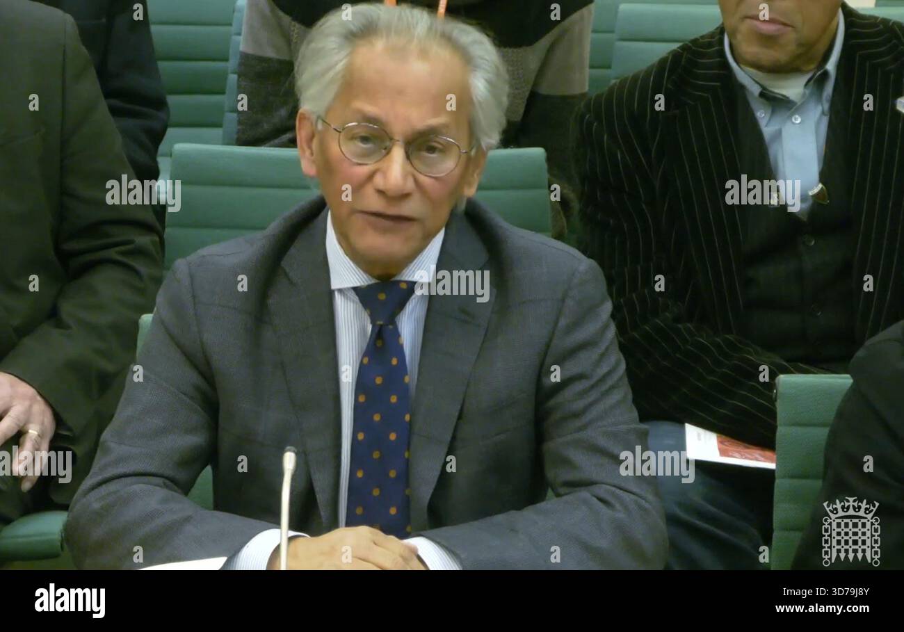 Screen grab of BBC chairman Samir Shah appearing before the Culture ...