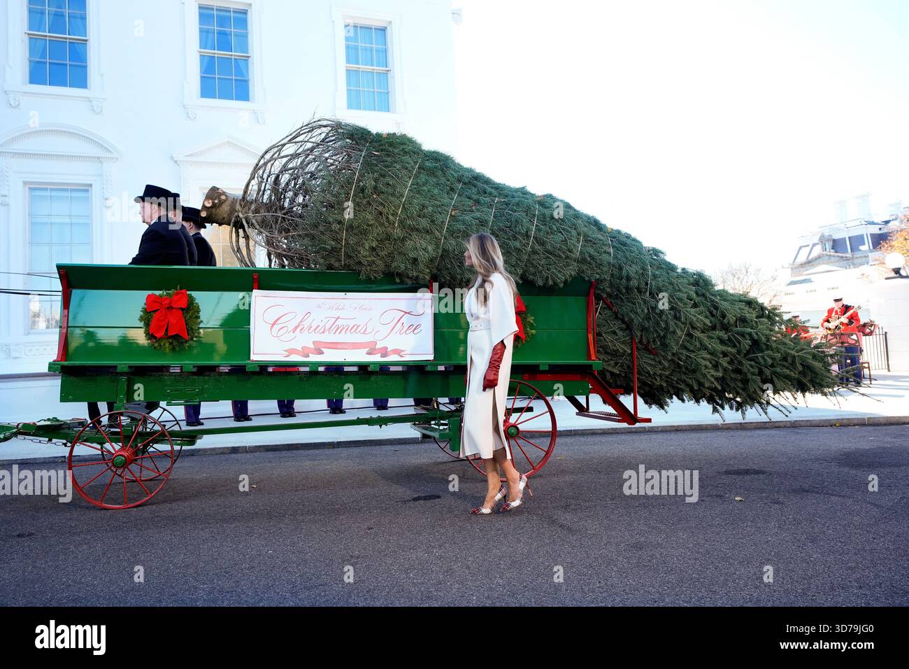 US First lady Melania Trump welcomes the Official Christmas Tree at the ...