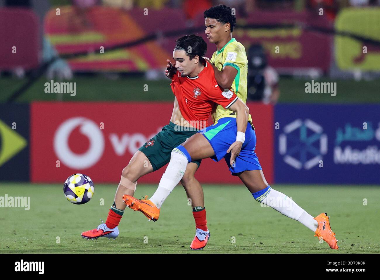 Brazil's Luccas Ramon fights for the ball against Portugal's Mateus ...