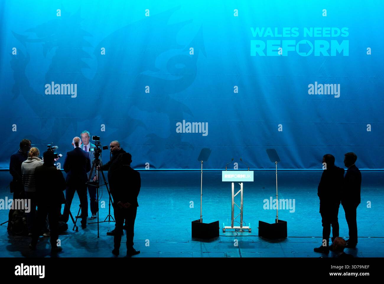 Reform Party leader Nigel Farage is interviewed at the Reform UK rally ...