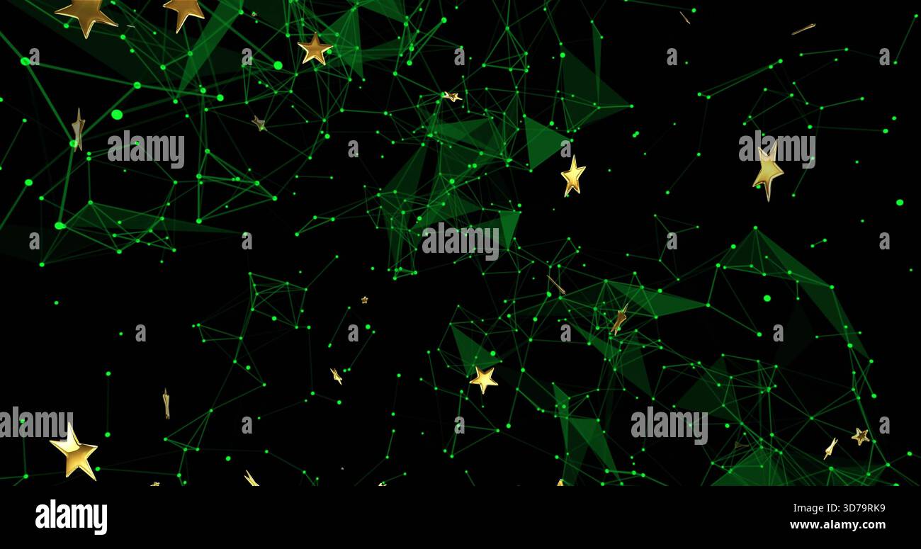 Glowing green node network forming triangular mesh in black void, with ...