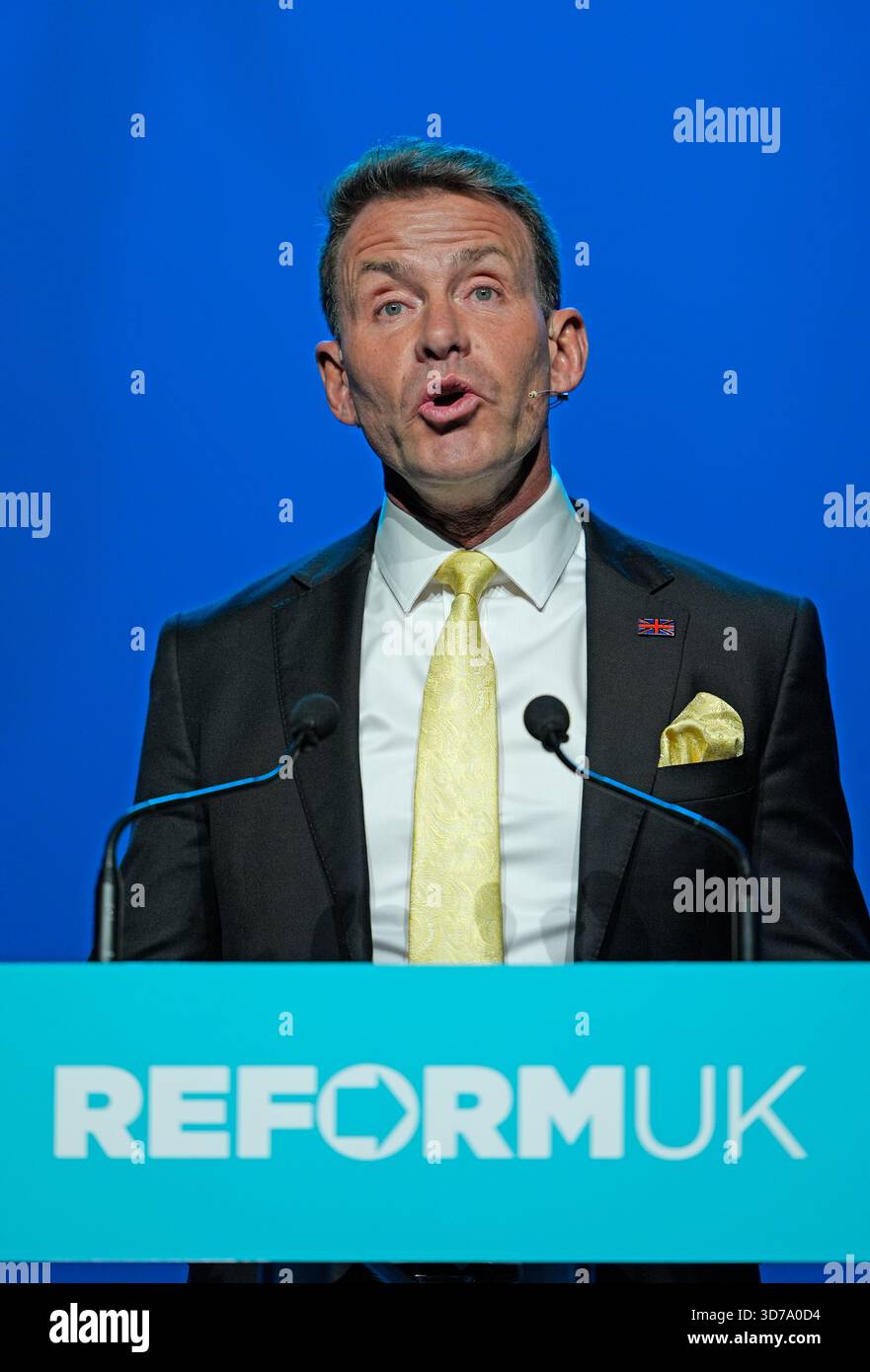 Reform Party chairman Dr David Bull speaks during the Reform UK rally ...
