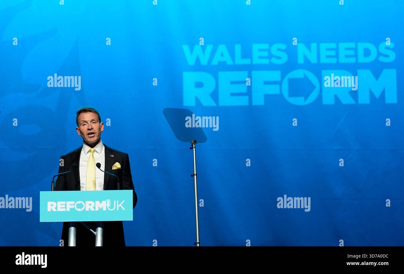 Reform Party chairman Dr David Bull speaks during the Reform UK rally ...
