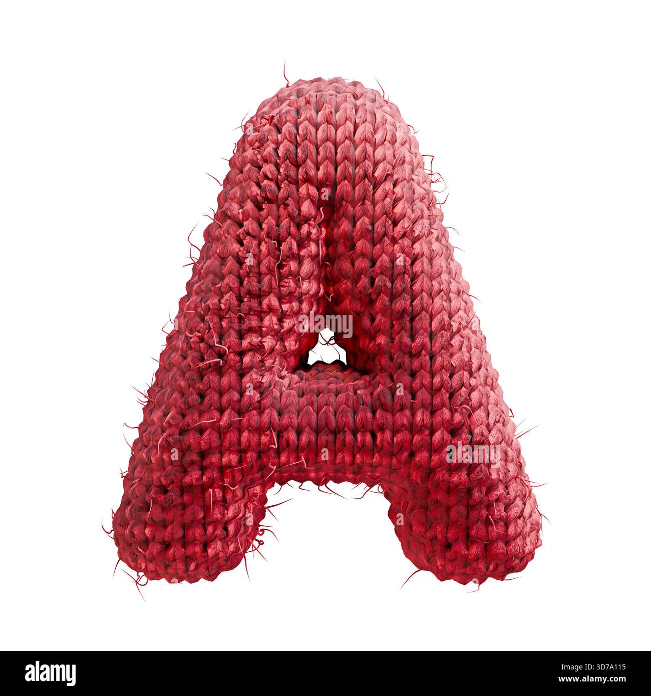 Red wool knitted font Letter A 3D rendering illustration isolated on ...