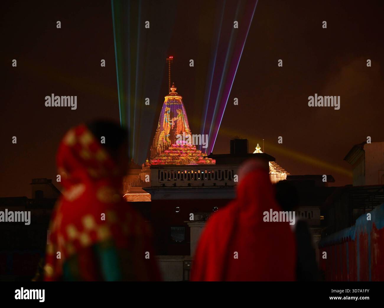 AYODHYA, INDIA - NOVEMBER 24: Shri Ram Janmabhoomi Temple illuminated ...