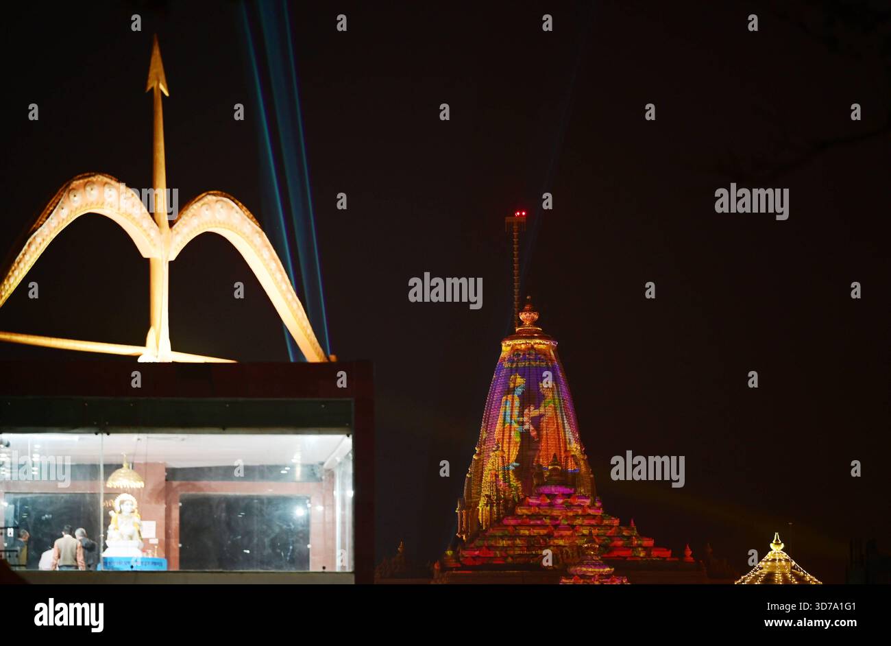 AYODHYA, INDIA - NOVEMBER 24: Shri Ram Janmabhoomi Temple illuminated ...