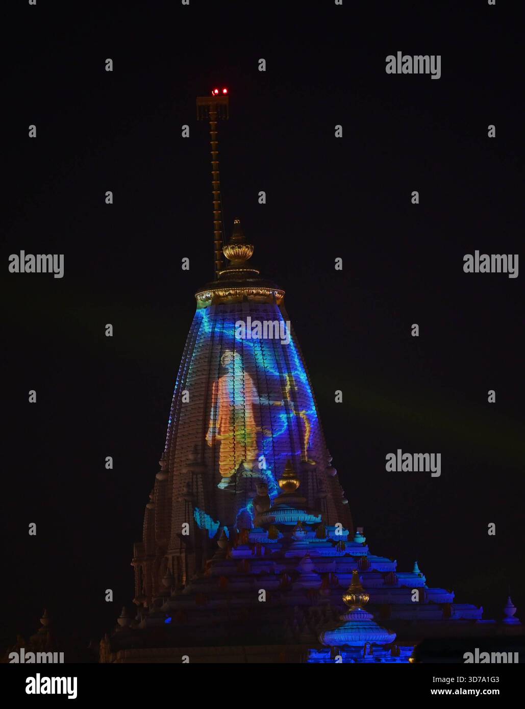 AYODHYA, INDIA - NOVEMBER 24: Shri Ram Janmabhoomi Temple illuminated ...
