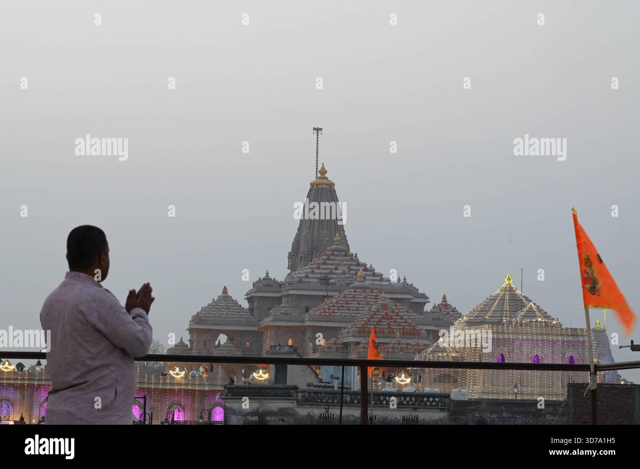 AYODHYA, INDIA - NOVEMBER 24: A priest greets the Shri Ram Janmabhoomi ...