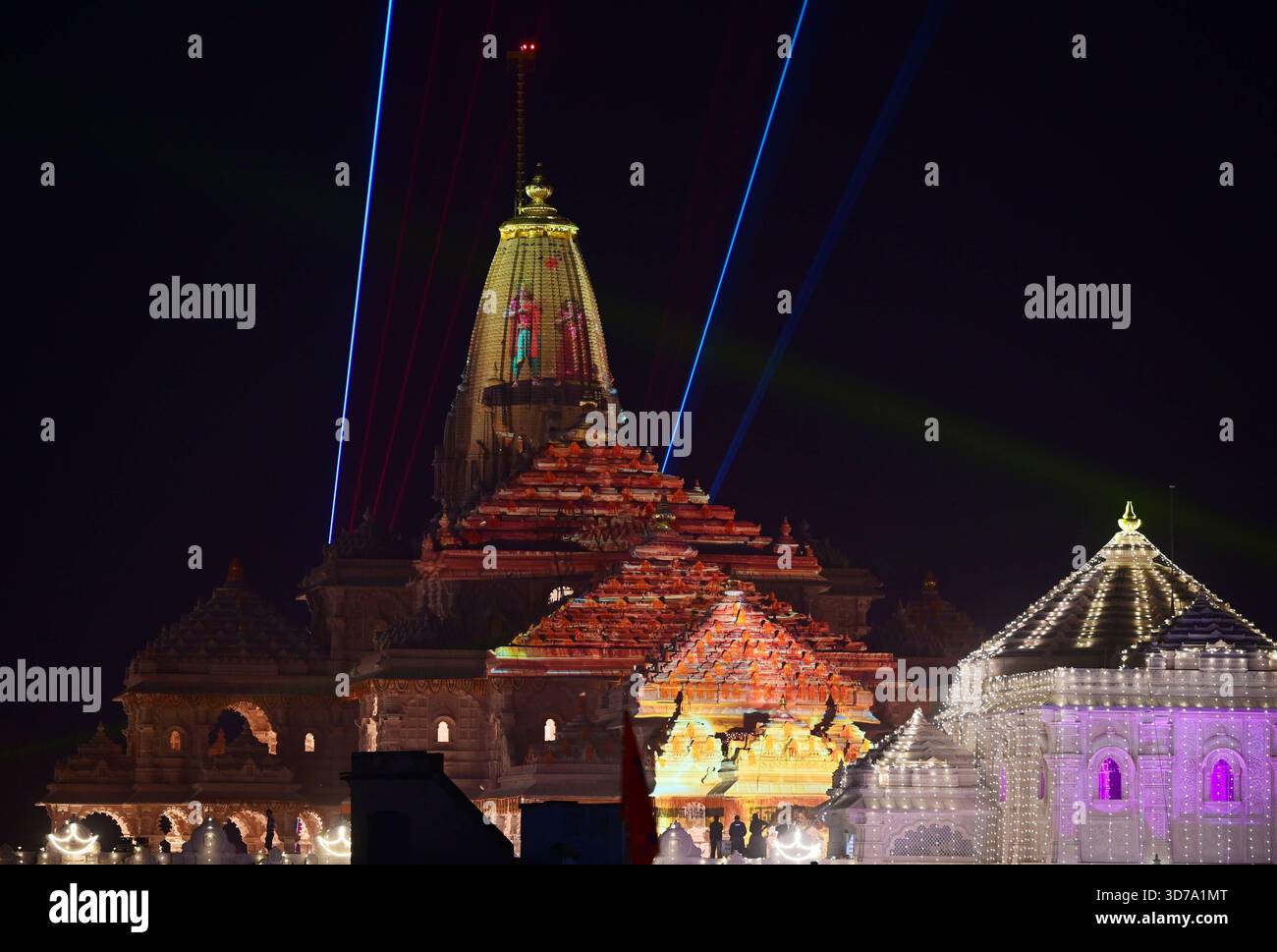 AYODHYA, INDIA - NOVEMBER 24: Shri Ram Janmabhoomi Temple illuminated ...