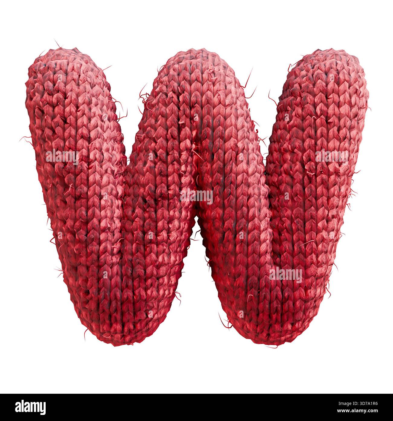 Red wool knitted font Letter W 3D rendering illustration isolated on ...