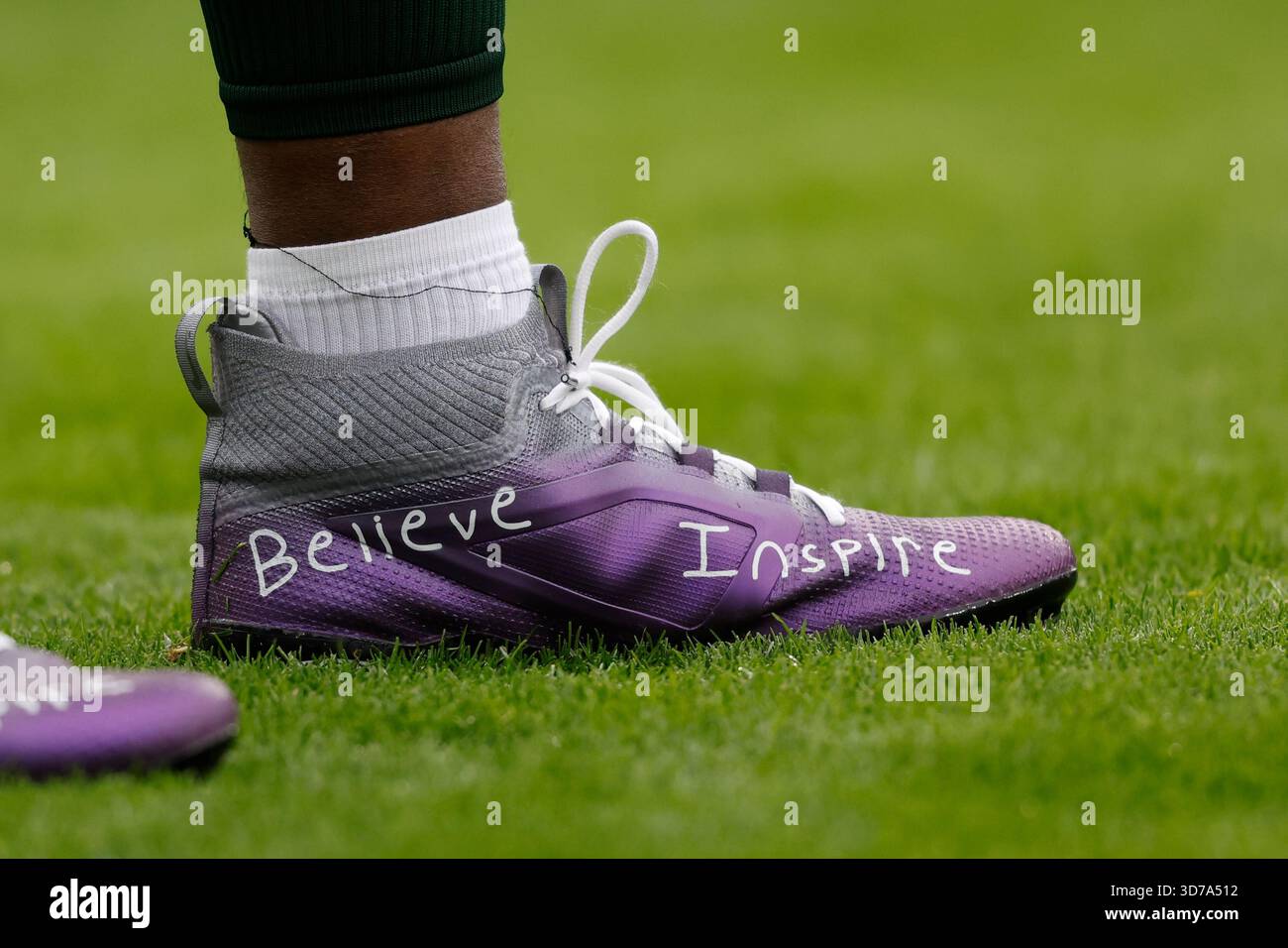 Green Bay Packers' Jacob Monk wears My Cause My Cleats before an NFL ...