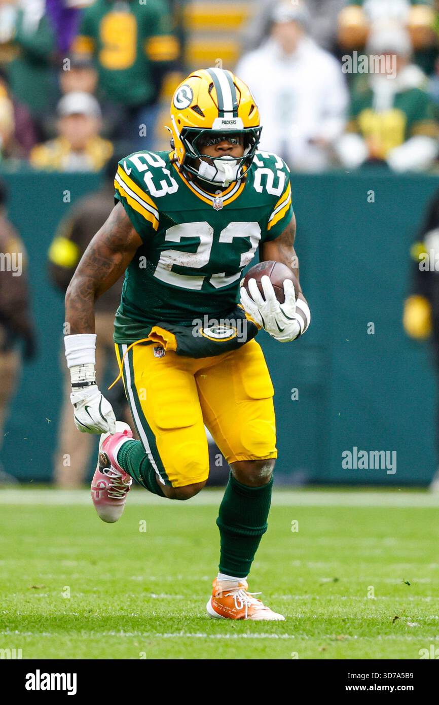 Green Bay Packers running back Emanuel Wilson (23) runs during an NFL ...