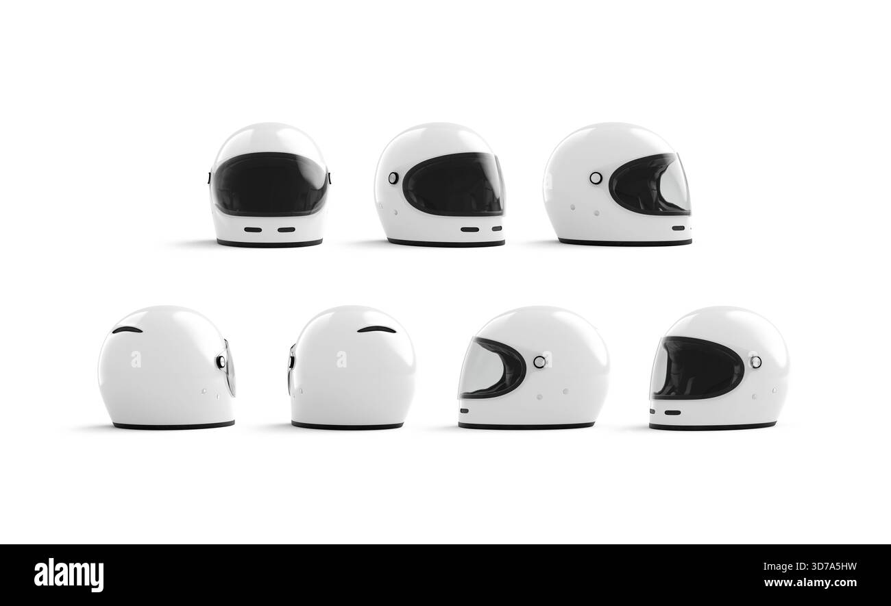 Blank white motorcycle helmet mockup, different angles views, 3d ...