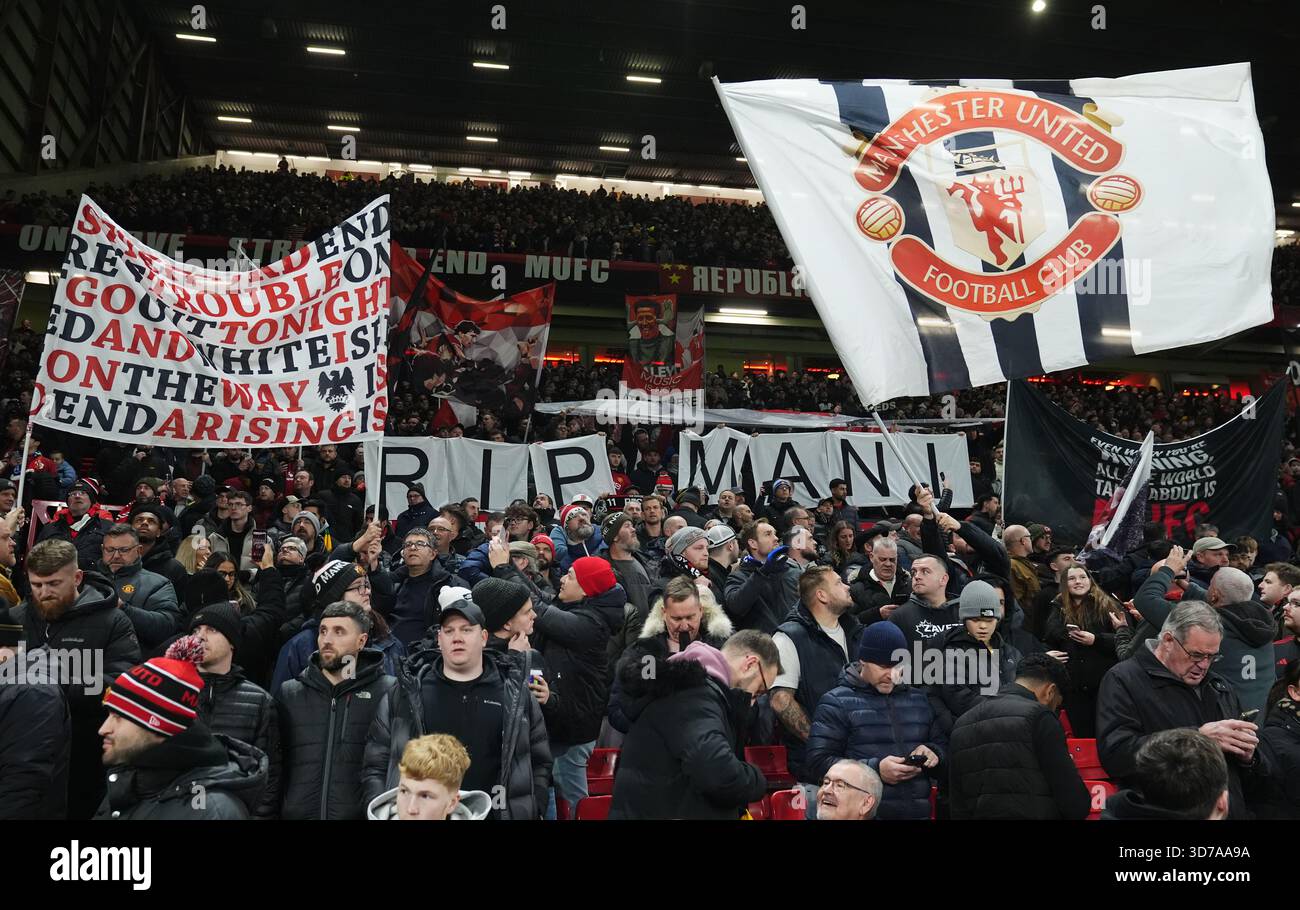 A tribute to Stone Roses bassist Mani in the stands during the Premier ...