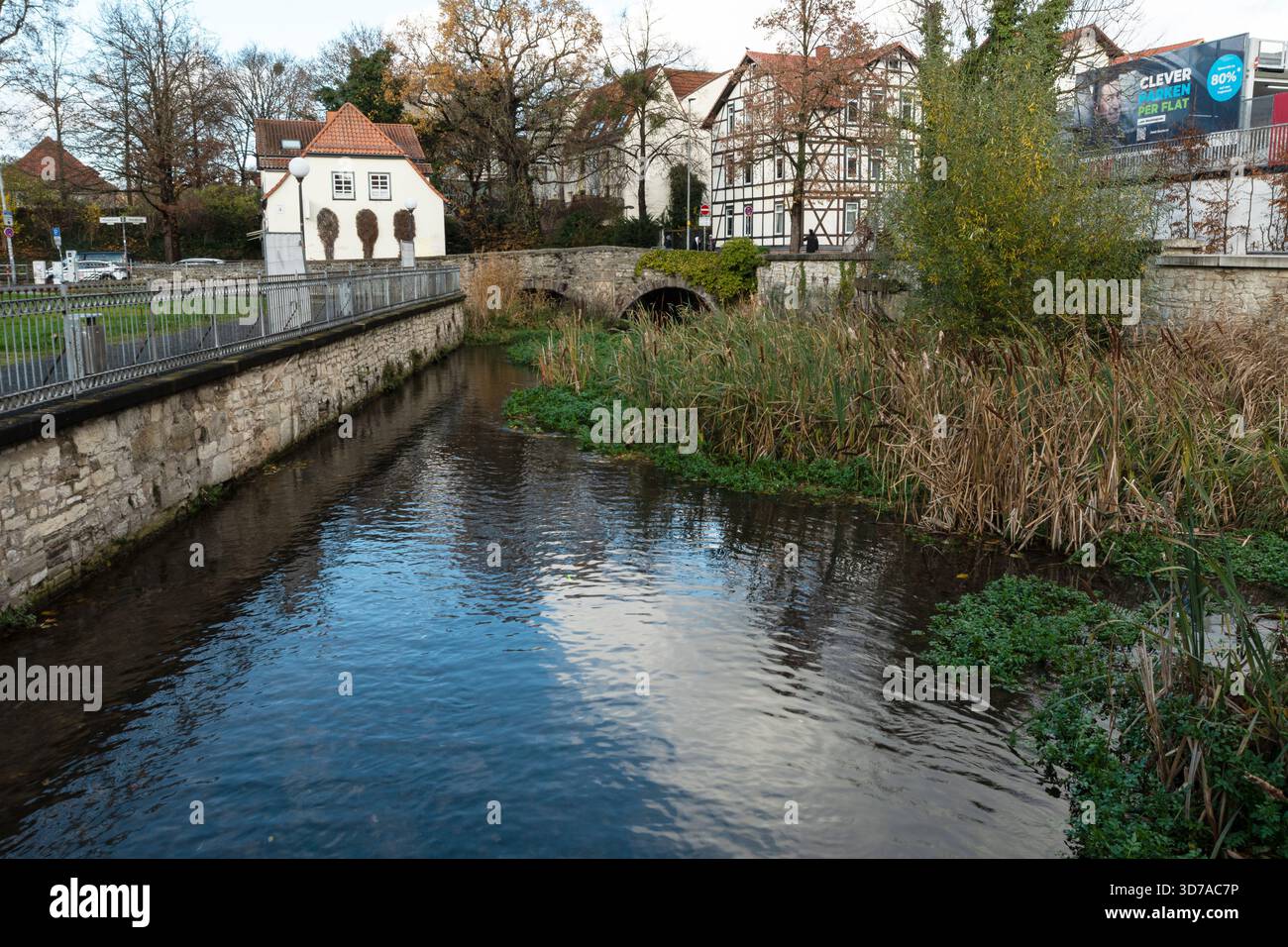 A late-autumn scene along the Leine River in Göttingen on 20 November ...