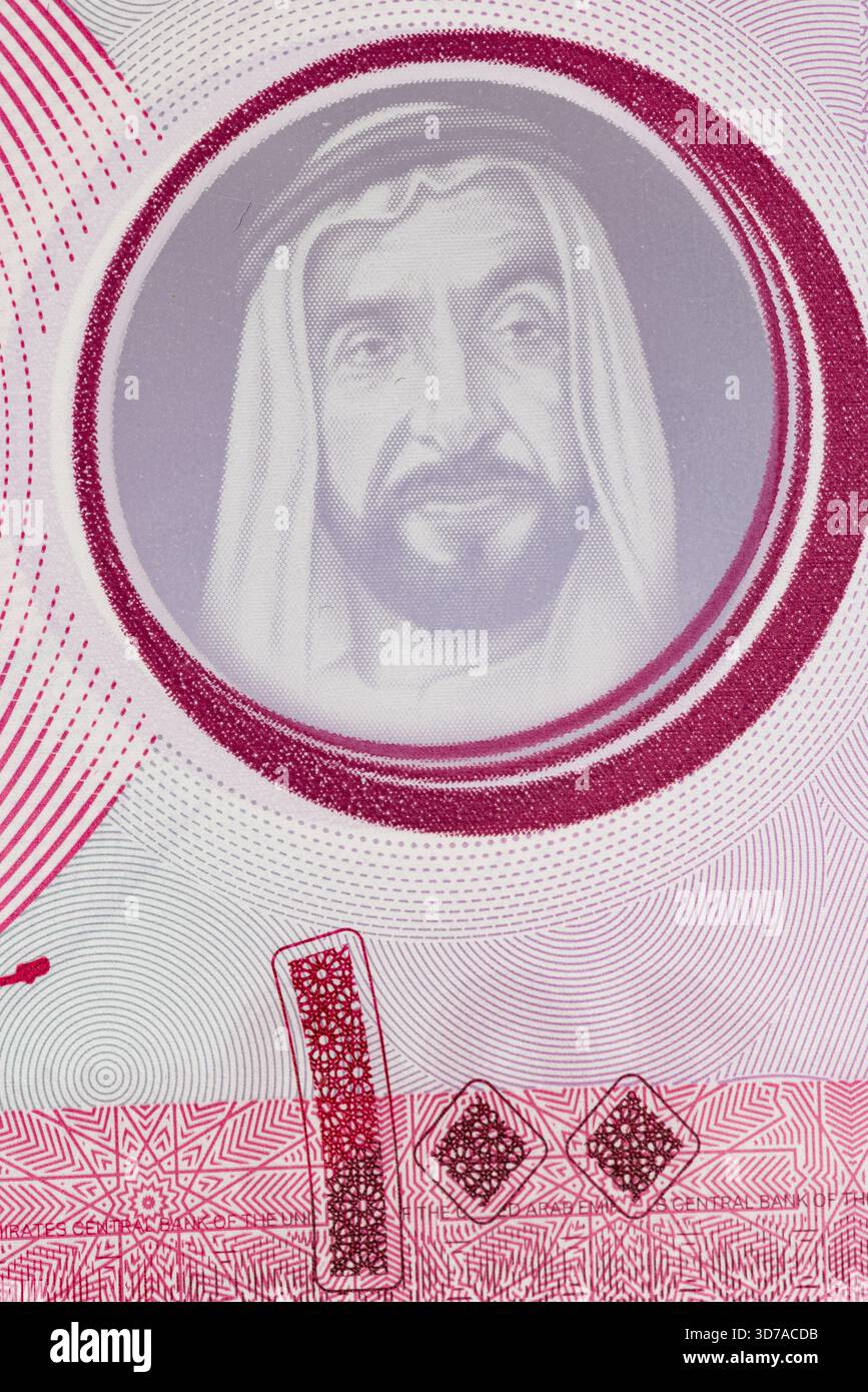 Extreme Macro Detail of New Polymer One Hundred UAE Dirham Banknote ...