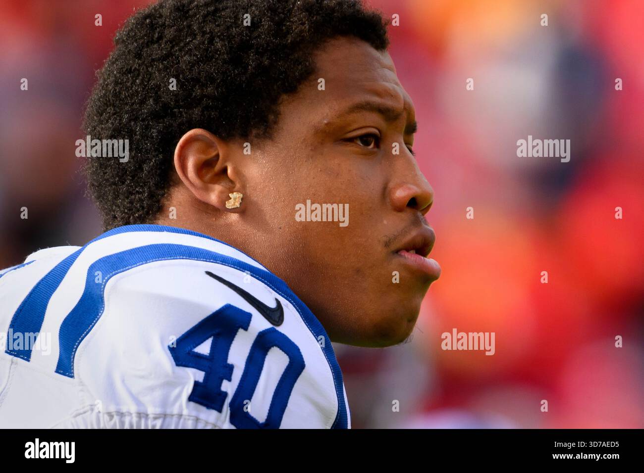 Indianapolis Colts cornerback Jaylon Jones takes a break during warmups ...