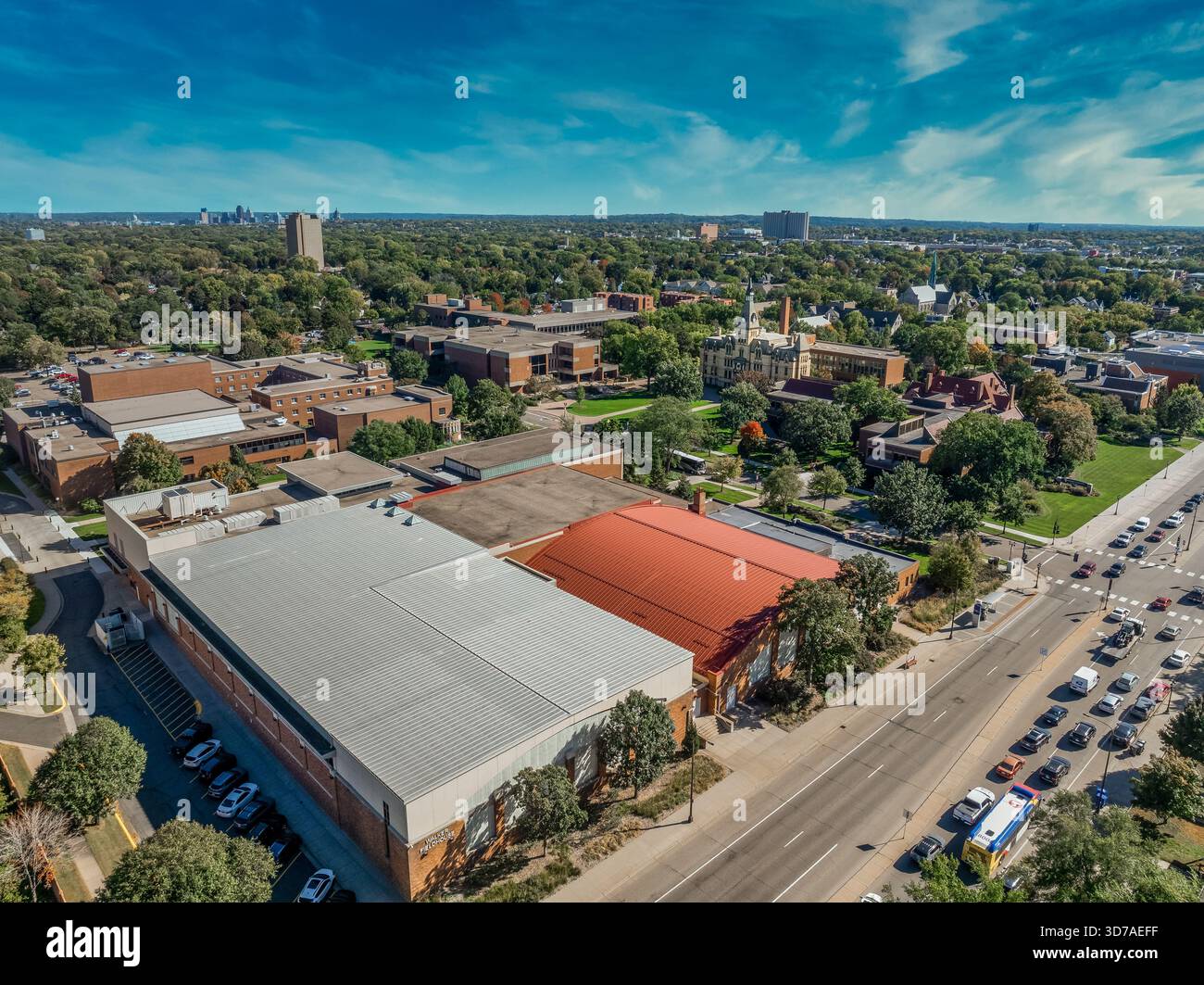 Aerial view Hutton Arena and Lloyd Walker Fieldhouse at Hamline ...