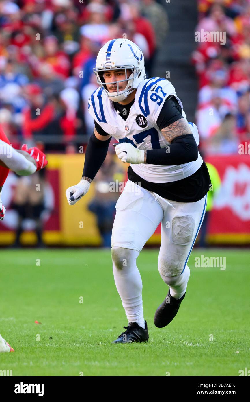 Indianapolis Colts defensive end Laiatu Latu rushes against the Kansas ...