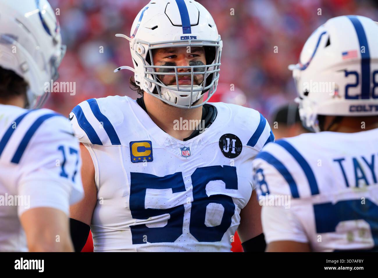 Indianapolis Colts guard Quenton Nelson (56) waits for his team to ...
