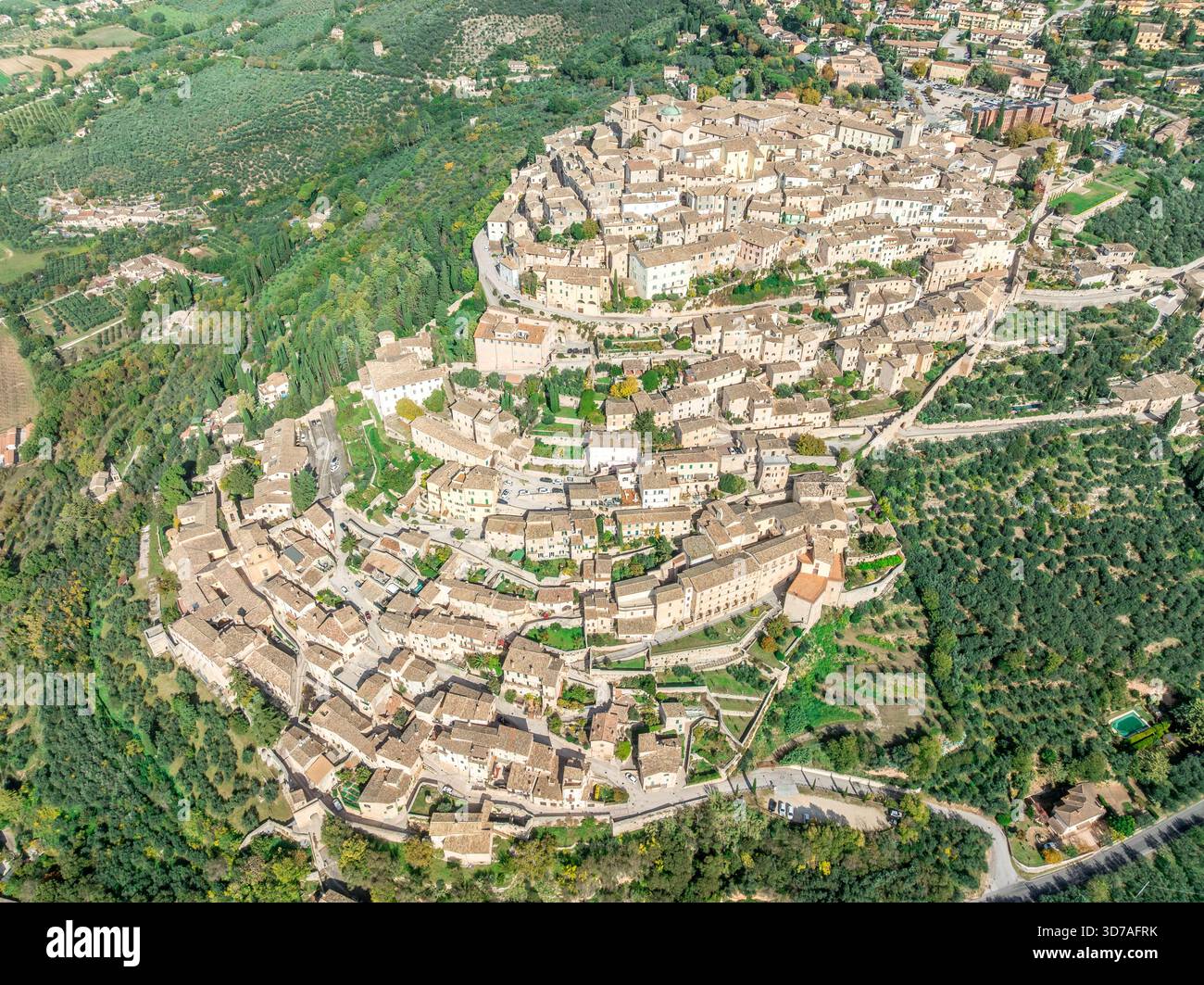 Aerial view Trevi, Umbria: Medieval Hilltop town with Olive Groves ...