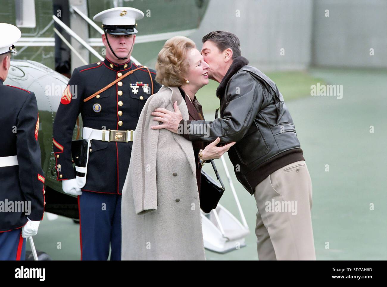 U.S. President Ronald Reagan welcoming British Prime Minister Margaret ...