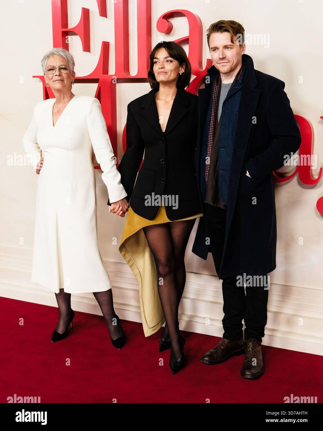 London, UK. 24 November 2025. Jamie Lee Curtis, Emma Mackey and Jack ...